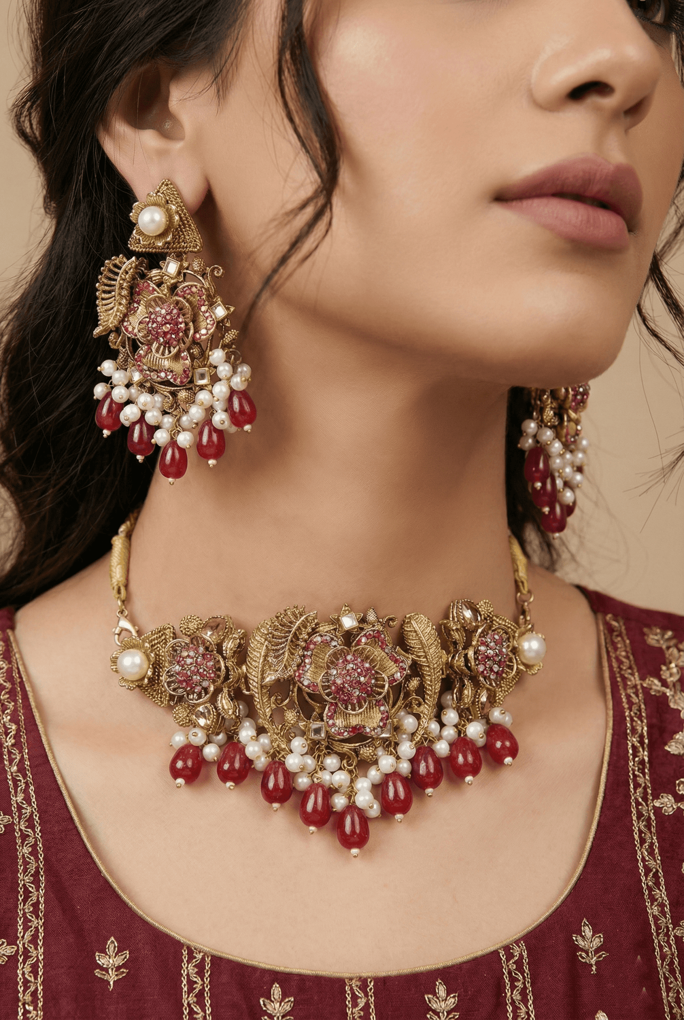 Turkish Style Antique Guluband Set with Pearls | RS ZEVAR