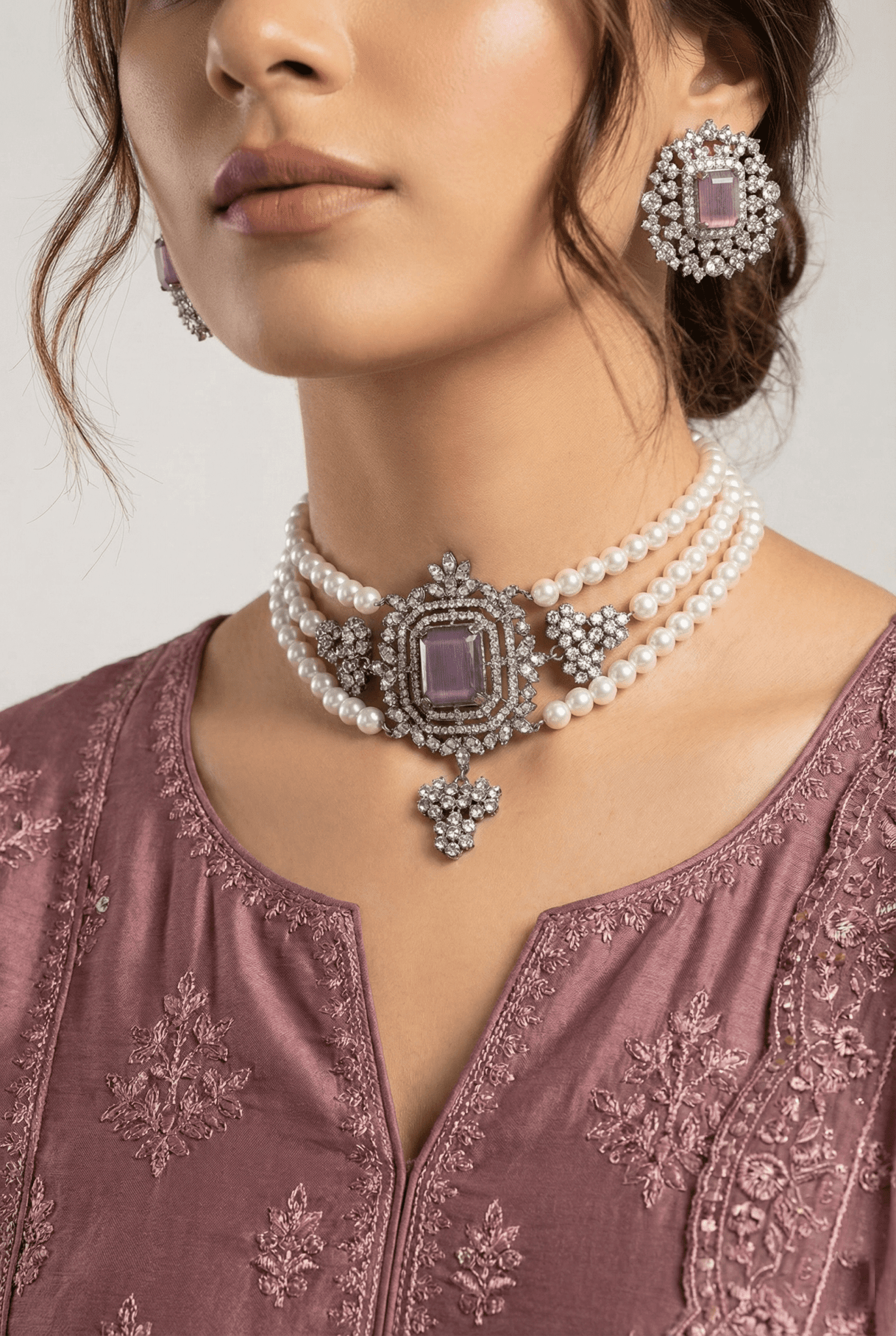 Silver Cubic Zircon Rani Guluband Set - RS ZEVARS