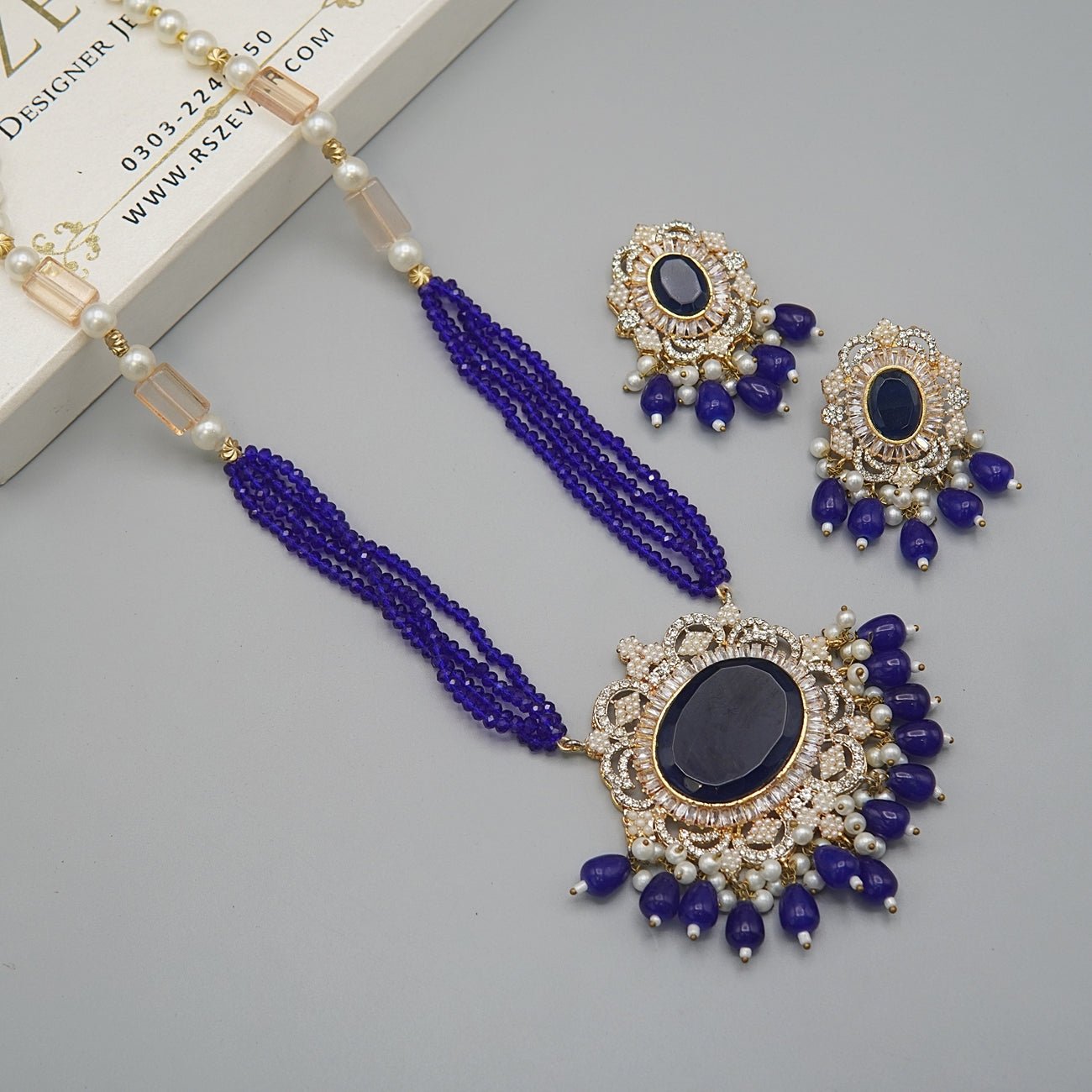 Turkish Big Stone Long Rani Haar Set - RS ZEVARS