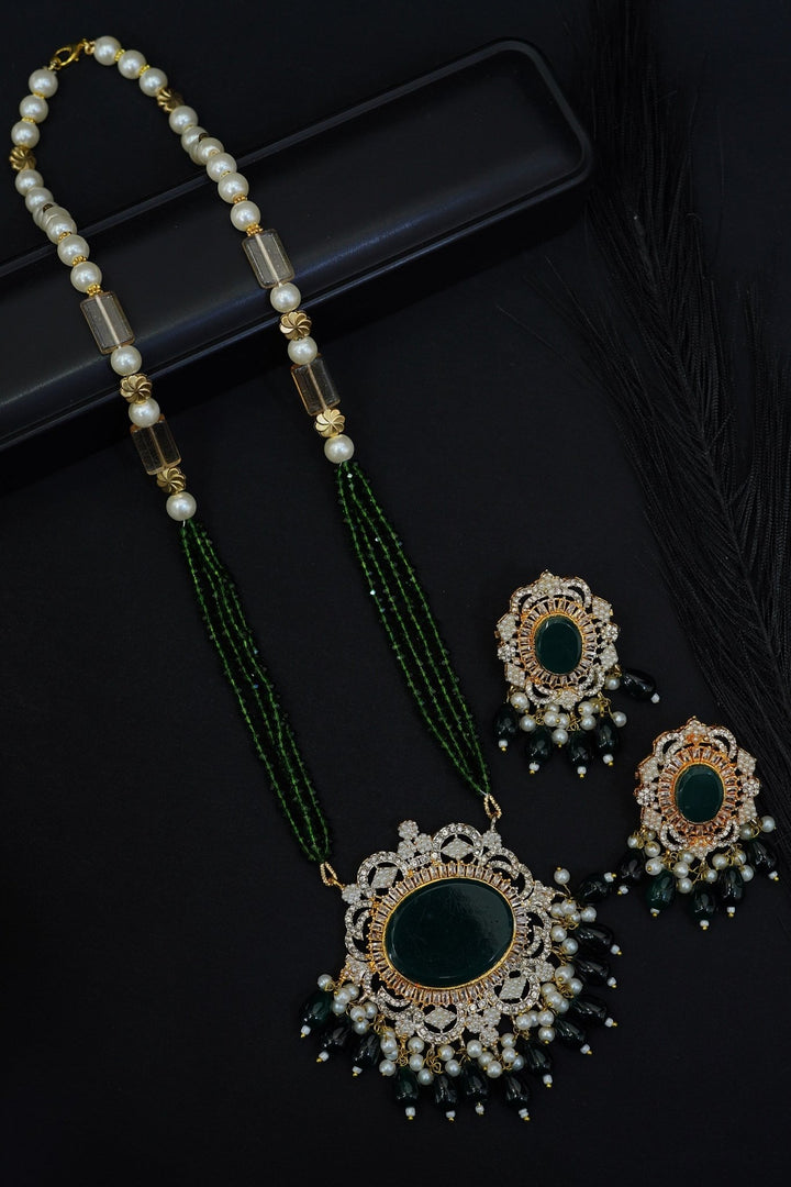 Turkish Big Stone Long Rani Haar Set - RS ZEVARS