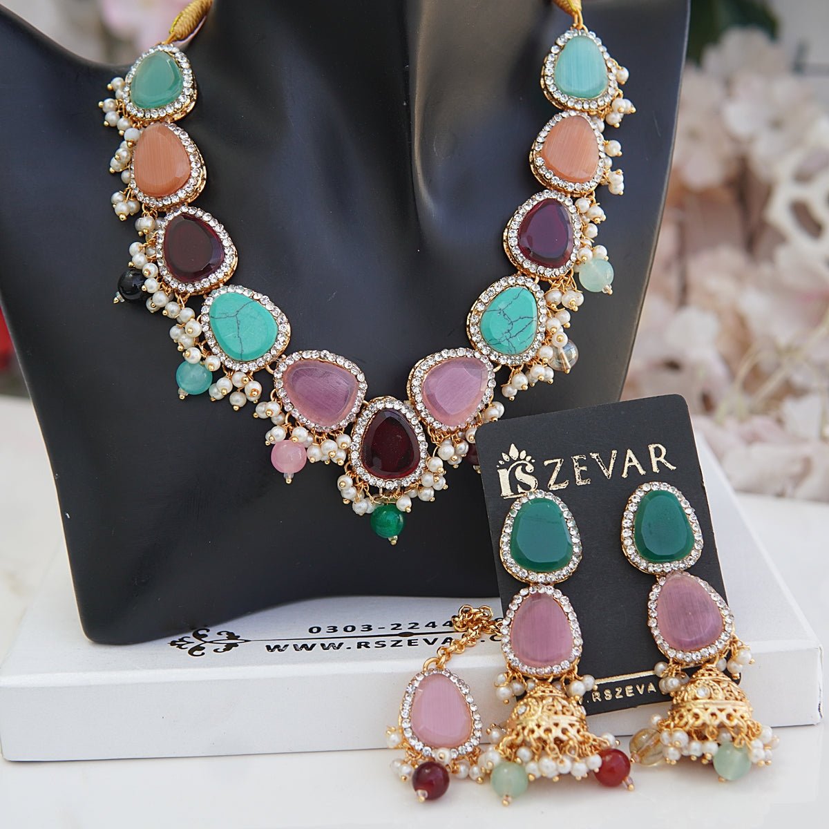 Turkish Gemstones Necklace Set - RS ZEVARS