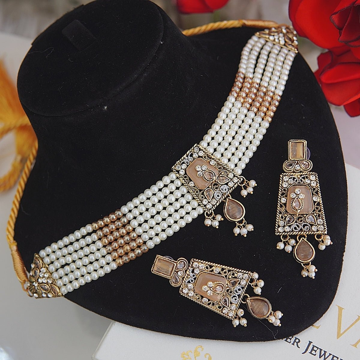 Semi-Gem Turkish Choker Earrings Set - RS ZEVARS