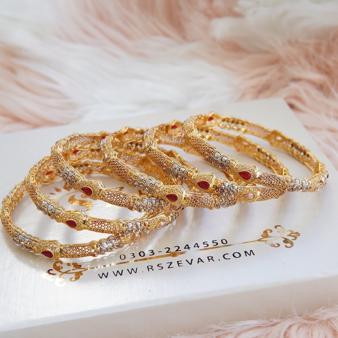 Shine Gold Maroon Bangles Set - RS ZEVARS