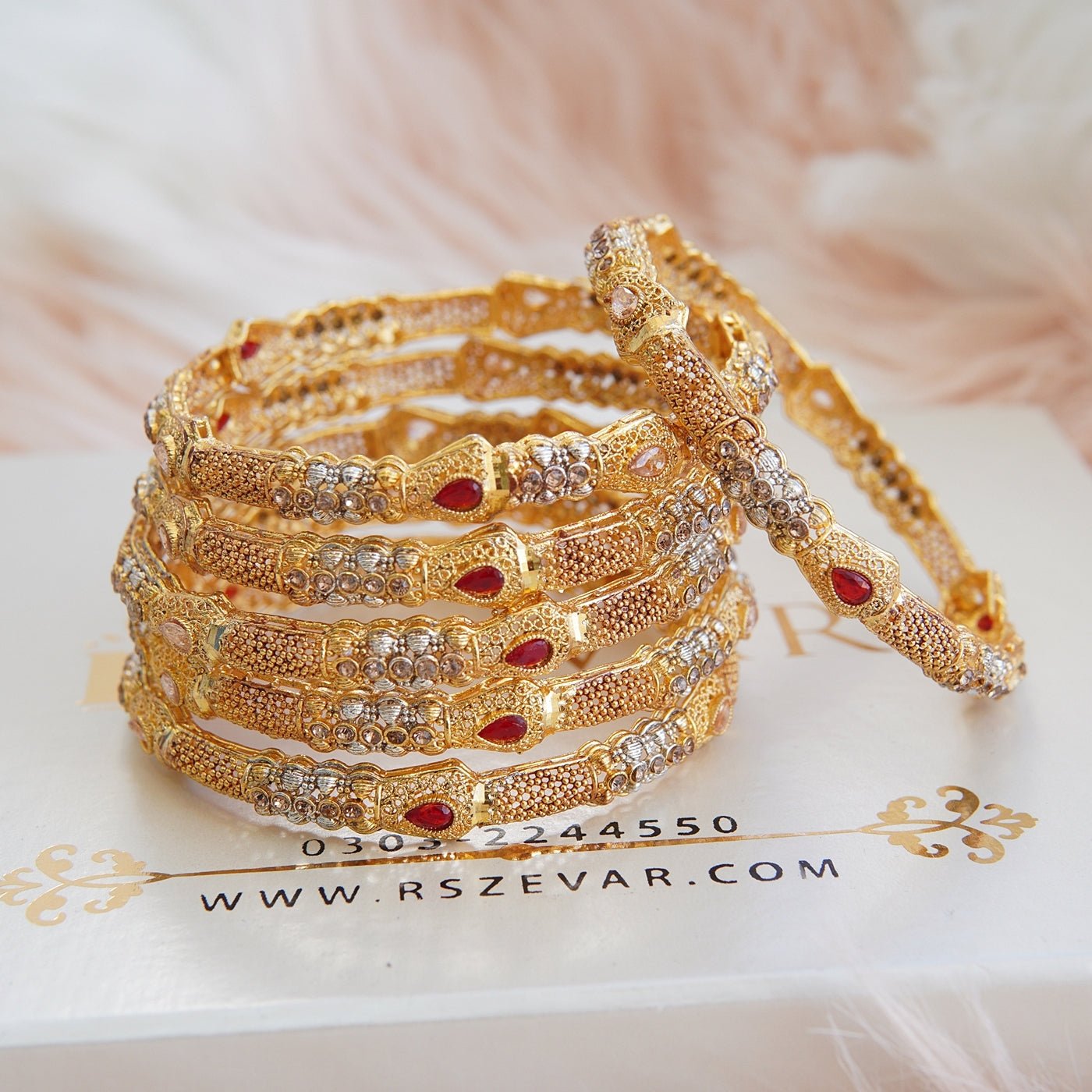 Shine Gold Maroon Bangles Set - RS ZEVARS