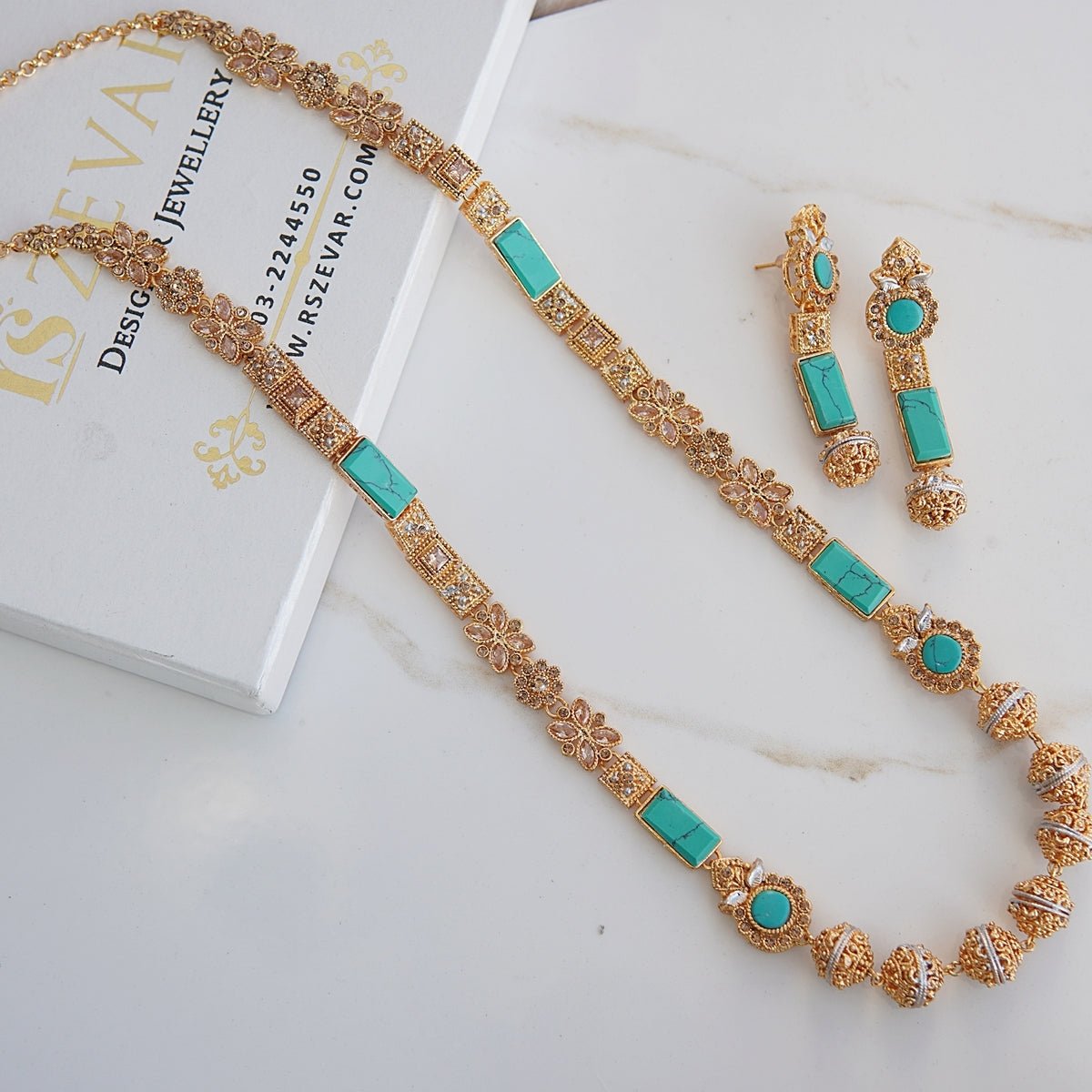 Turkish Gemstones Raj Mala Set - RS ZEVARS